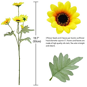 AUNTY 10 Bunches Mini Artificial Silk Sunflowers Fake Sunflowers Bouquet with Long Stems Decorations for Party Indoor Outdoor Home Décor Garden DIY Table Arrangements Decoration