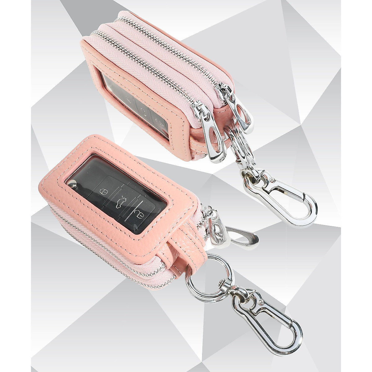 Zlirfy Car Key Cover,Car Key Holder,Leather Car Key Fob Case,Car Accessories Key Fob Protector,Vehicle Remote Key Fob,Car Key Holder Keychain Ring Case Bag (Pink)