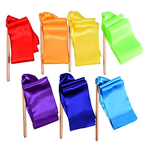 BBTO 7 Pcs Dance Ribbon Stick 39.37 Inch Rainbow Dancing Ribbon Kids Dancer Wands Rhythmic Gymnastics Ribbon Dancing Streamers Baton Twirling Ribbons