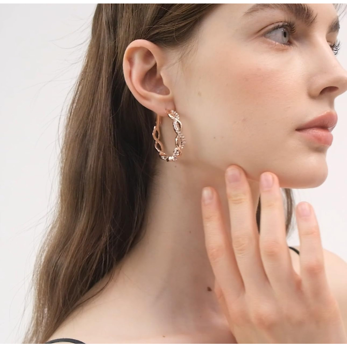 Gemini Women 18K Yellow Gold Plated Crystal Big Round Hoop Pierce Earring birthday Gift Sz 4cm Diameter