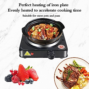 Compact and Portable Countertop Burner- Countertop Single Cast Iron Burner 1000 Watts Electric Hot Plate Temperature Controls Black