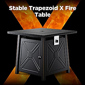 Ciays 28 Inch Gas Fire Pit Table, 50,000 BTU Propane Fire Pits for Outsides with Steel Lid and Lava Rock, 2 in 1 Square Firepit Table for Gatherings Parties on Patio Deck Garden Backyard, Black