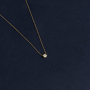 Diamond Solitaire Necklace | 14k Yellow Gold Necklaces for Women | 14k Solid Gold Bezel Set Pendant Necklace | Dainty Round Cut Diamond Jewelry | Gifts for Christmas, 18"