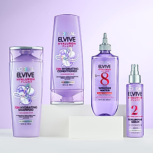 L'Oreal Paris Elvive Hyaluron Plump Flash Hydration Wonder Water Hair Rinse, 8 Second Hydrating Hair Care Treatment for Soft, Shiny Hair, 6.8 Fl Oz