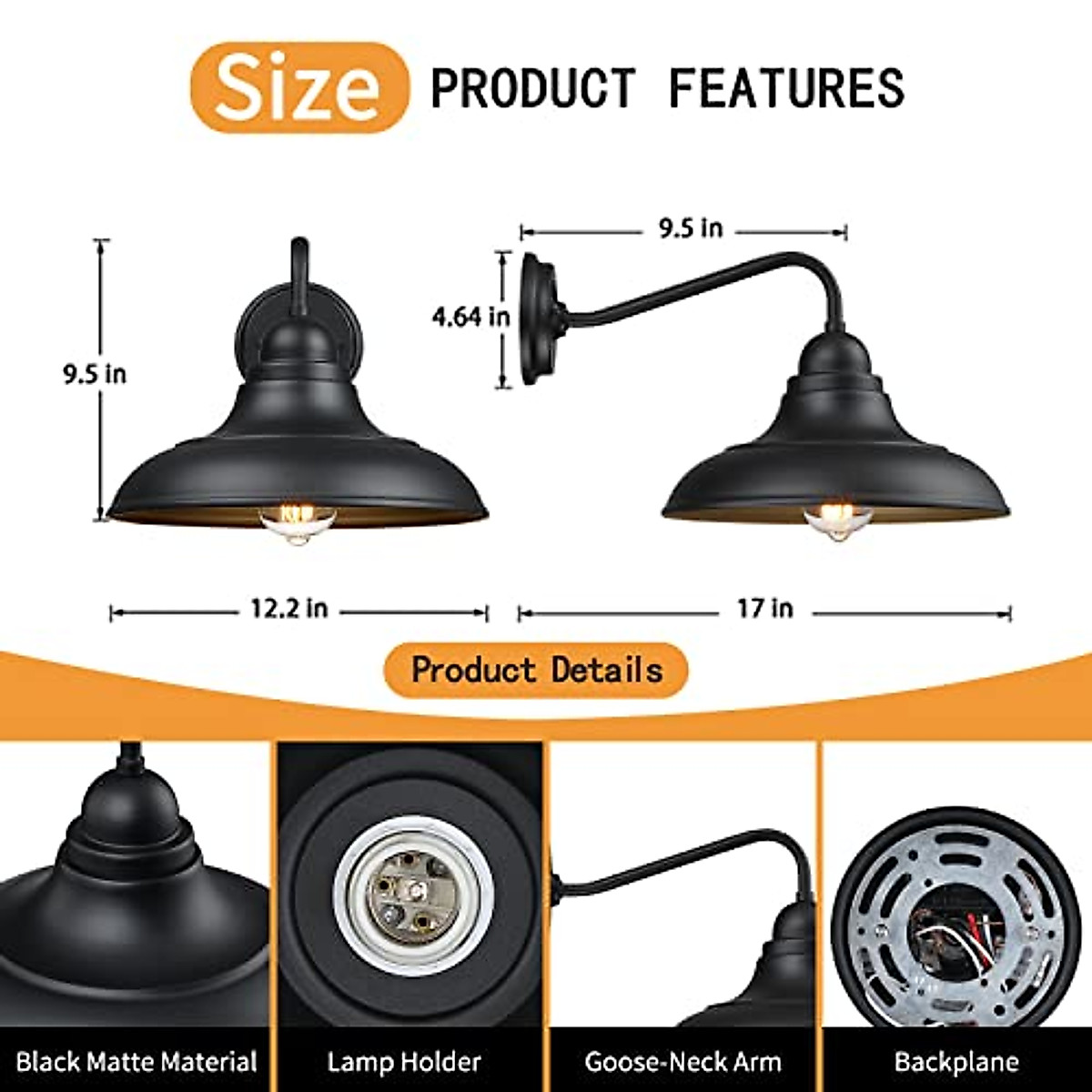 FLQMYQ Outdoor Wall Lights Wall Mount for House Farmhouse Outdoor Wall Sconce Black Outside Wall Lantern Classic Barn Lights Outdoor & Indoor, 12"，2 Pack