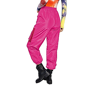Floerns Women's High Waisted Sporty Drawstring Mesh Paneled Cargo Pants Hot Pink M