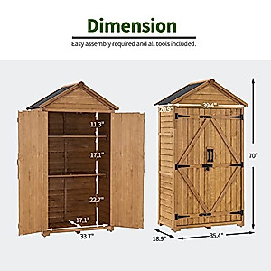 MCombo Outdoor Storage Cabinet, Garden Wood Tool Shed, Outside Wooden Shed Closet with Shelves and Latch for Yard, Patio, Deck and Porch 1000