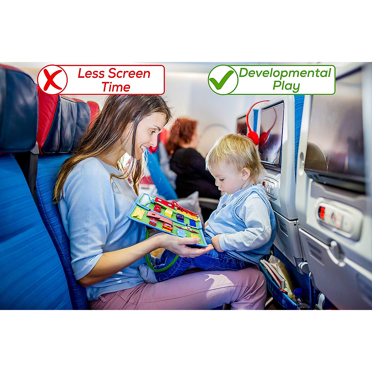 SMILE A WHILE Montessori Toys for Toddlers Kids Busy Board with Attached Doodle Board Quiet Book Sensory Toy Excellent for Preschool Activities and homeschooling Great Toddler Travel Activities