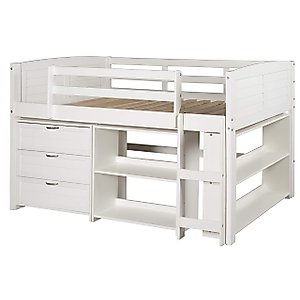 Donco Kids Louver Panel Twin Modular Low Loft Bed in White Finish - Combo Set B