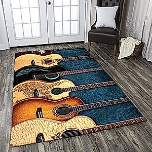 Guitar Rug Music Rug Vintage Guitar Rugs Non Slip Floor mat Soft Carpet for Living Room Bedroom Guitar Carpet Insulation for Music Room Bedroom Home Decor Fun Musical Theme Guitar Area Rug a44