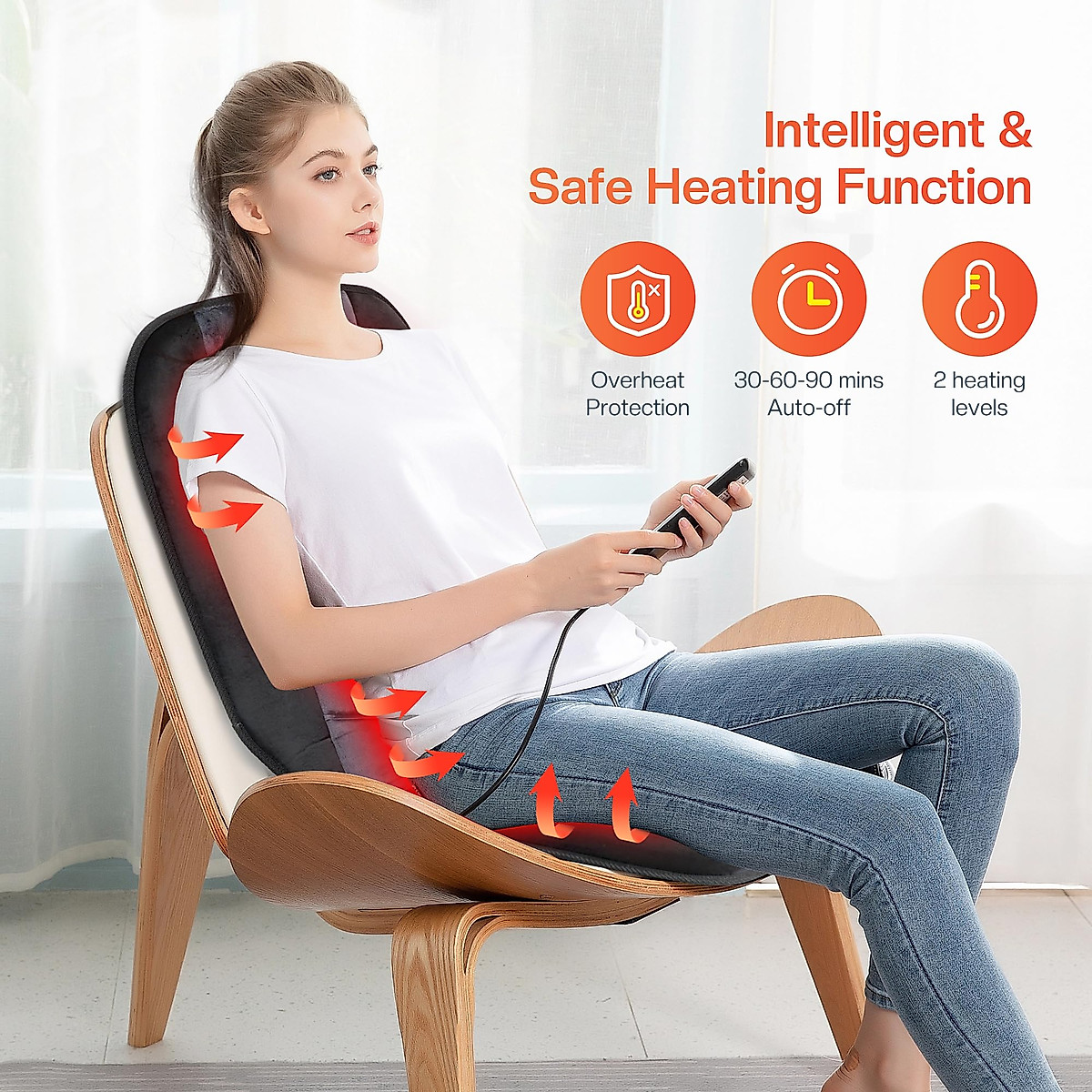 CILI Massage Chair Pad,Back Massage with Heat,Massage Pad with 10 Vibration Motors,30-60-90 Minutes Heating Options,Chair Massager for Office Chair, Massage Chair for Home Office Use (Black)