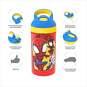 zak! Marvel Spidey and His Amazing Friends - 5-Piece Dinnerware Set - Pack of 2 - Includes Two Each: Water Bottle, 8-Inch Plate, 6-Inch Bowl, Fork & Spoon - Suitable for Kids Ages 3+