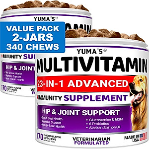 2-Pack Dog Multivitamin Chewable with Glucosamine - Dog Vitamins and Supplements - Senior & Puppy Multivitamin for Dogs - Hip & Joint Support - Immune Health, Skin, Heart, Digestion, Probiotics