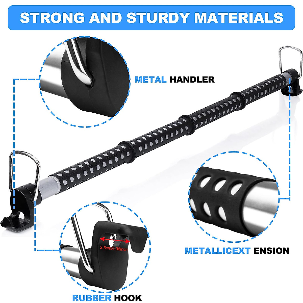 Enovorld Car Clothes Hanger Bar - Expandable 36 to 65 inches Retractable Vehicle Cloth Rack Hanger Rod for Car Trucks, SUVs, Vans, RVs, Road Travelers.