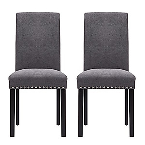 NOBPEINT Dining Chair Upholstered Fabric Dining Chairs with Copper Nails,Set of 2,Grey