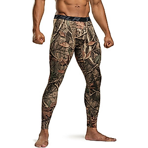 TSLA Men's Thermal Compression Pants, Athletic Sports Leggings & Running Tights, Wintergear Base Layer Bottoms, Heatlock Athletic Print Hunting Camo, Small
