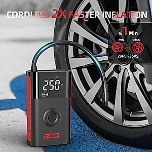BDO 150 PSI Portable Air Compressor Pump for Car, Motorcycle, E-Bike - Tire Inflator with Pressure Gauge and 2X Inflation Cord