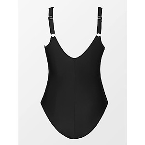 CUPSHE Women Plus Size One Piece Swimsuit V Neck Mesh Sheer Tummy Control Bathing Suit with Adjustable Wide Straps, 1X Black