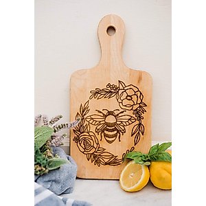 Cute Floral Honey Bee Cutting Board Gift For Bee Keeper, Flower Honey Bee Serving Board Kitchen Decor Gift For Her