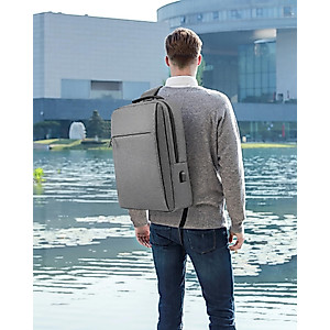 SUOKOMR Laptop Backpack for Men,Business Slim Backpack with USB Charger Lightweight Durable Travel Backpacks Mens Backpacks Water Resistant Laptop Bag for Work Office College(Grey)