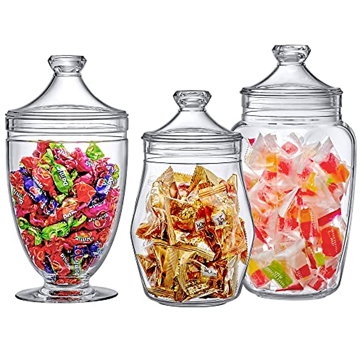 Amazing Abby - Enchant - Acrylic Apothecary Jars (3-Piece Set), Plastic Jars with Lids, Bathroom Canisters, Vanity Organizers, Candy Buffet, Wedding Display, BPA-Free and Shatter-Proof