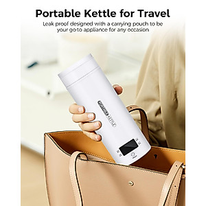 Travel Portable Electric Kettle, Small Mini Coffee Tea Kettle with 4 Temperature Settings, Fast Boiling Hot Water with Auto Shut-off, Stainless Steel, 17oz, White