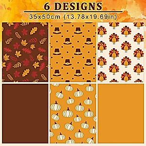 Whaline 90 Sheet Fall Thanksgiving Tissue Paper 6 Designs Brown Yellow Wrap Tissue Paper with Pumpkin Leaves Turkey Pattern Autumn Gift Wrapping Accessory for Thanksgiving Gift Packing DIY Craft