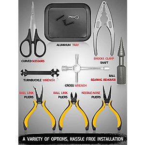 RC Tool Kit Screwdriver Set (Flat, Phillips, Hex) Metal Holder, RC Work Stand, 522PCS Screw Kit, Pliers Set, Body Reamer, Wrench, Tray, Repair Tool for RC Car Boat Quadcopter Helicopter -27pcs (Black)
