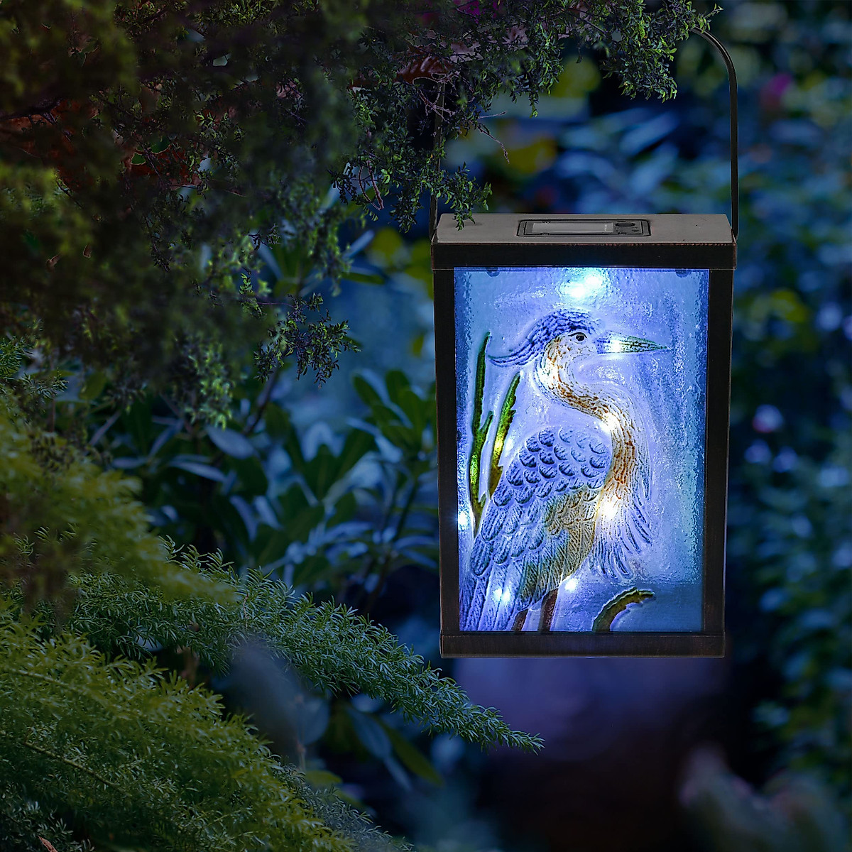 TERESA'S COLLECTIONS Solar Lantern and Metal Heron Decor Bundle(2PCS) | Blue Heron Outdoor Lantern with Solar Powered Lights and Heron Decor for Home Garden Patio Lawn Yard Decor