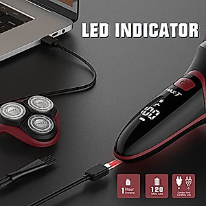 MAX-T Men's Electric Shaver - Corded and Cordless Rechargeable 3D Rotary Shaver Razor for Men with Pop-up Sideburn Trimmer Wet and Dry Painless 100-240V Red