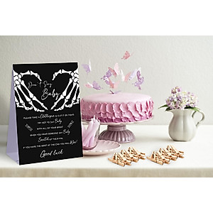 Don't Say Baby Baby Shower Game,Halloween Gothic Baby Shower Decorations,Mini Clothespins for Baby Shower,Neutral Baby Shower Decorations,Little Cutie Baby Shower,1 Sign & 50 Mini Clothespins Set-B4