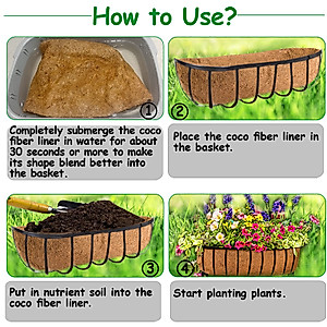 ANPHSIN 3 Pack Coco Liners for Window Planter Box - 24 Inch 100% Natural Coconut Coir Fiber Liner Replacement for Deck Flower Box, Garden Railing Fence Trough, Wall Planter Basket, Vegetables Pot