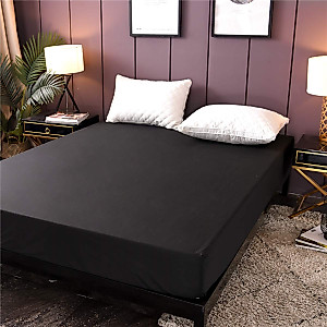 Holawakaka King Waterproof Mattress Encasement Protector Black Fitted Sheet Breathable Bed Mattress Pad Cover, 14" Deep Pocket (Black, King)