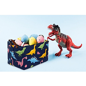 Essme Dinosaur Basket,Dinosaur Storage Baskets for Boys, Dinosaur Baskets for Boys Toy Bin with Handle Dinosaur Baskets for Dinosaur Room Decor, Clothes,Books.(Navy Blue dinosaurs)