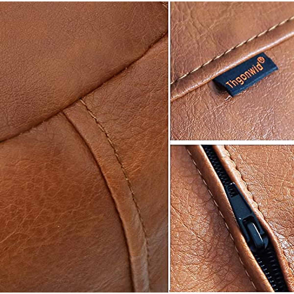 Thgonwid Unstuffed Handmade Moroccan Round Pouf Foot Stool Ottoman Seat Faux Leather Large Storage Bean Bag Floor Chair Foot Rest for Living Room, Bedroom or Wedding Gifts (Light Brown)