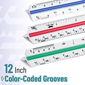 Mr. Pen Triangular, Architectural, Aluminum Scale Ruler for Blueprint, Drafting, Color-Coded, 12 Inches