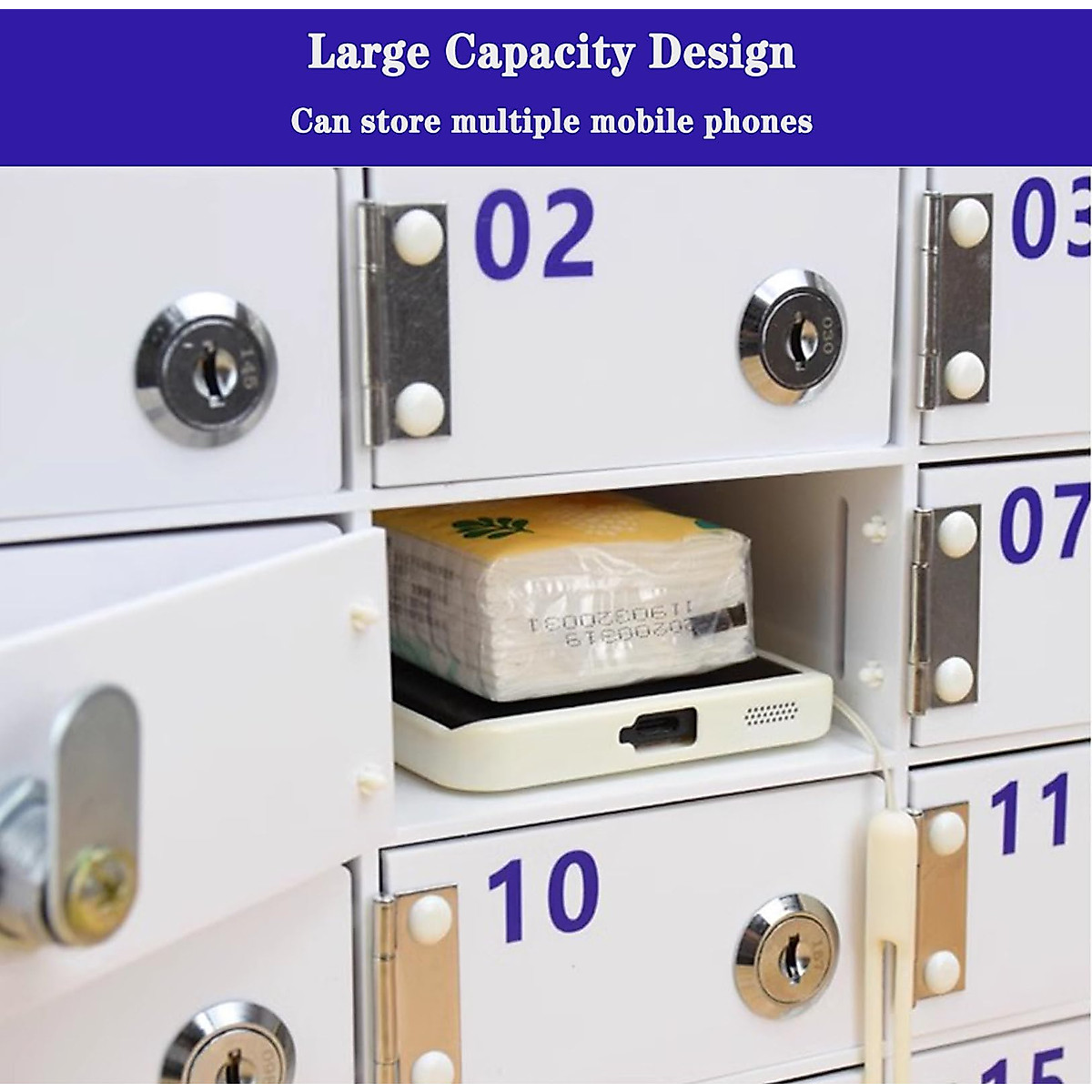 BatanE Acrylic Cell Phones Storage Cabinet, Cell Phone Locker Box with Door Locks and Keys, Wall Mounted Phone Lock Box, Classroom Phone Organizer for Office School Classroom Factory,15Slots