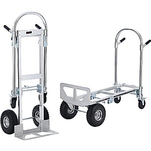 VEVOR Aluminum Folding Hand Truck, 2 in 1 Design 1000 lbs Capacity, Heavy Duty Industrial Collapsible cart, Dolly Cart with Rubber Wheels for Transport and Moving in Warehouse, Supermarket, Garden