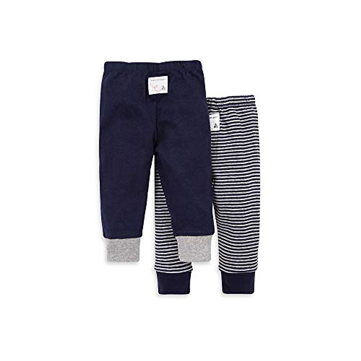 Burt's Bees Baby Unisex Baby Pants, of 2 Lightweight Knit Infant Bottoms, 100% Organic Cotton Baby and Toddler Layette Set, Navy Solid/Stripes, 24 Months US