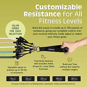 Retrospec Train Resistance Bands Set (5pc) Workout Bands w/Handles, Door Anchor, Carry Bag for Women & Men, Smoothie