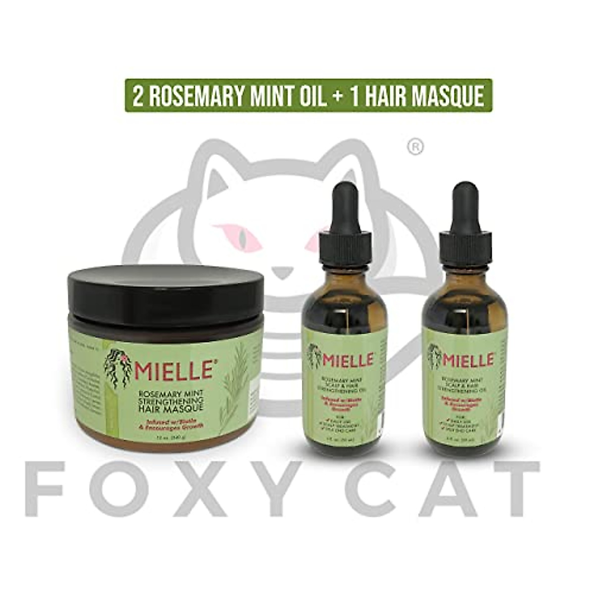 Mielle Organics Rosemary Mint Growth Oil 2 oz (Pack of 2),and Strengthening Hair Masque 12 oz,Sulfate and Paraben Free,For daily haircare and scalp treatments