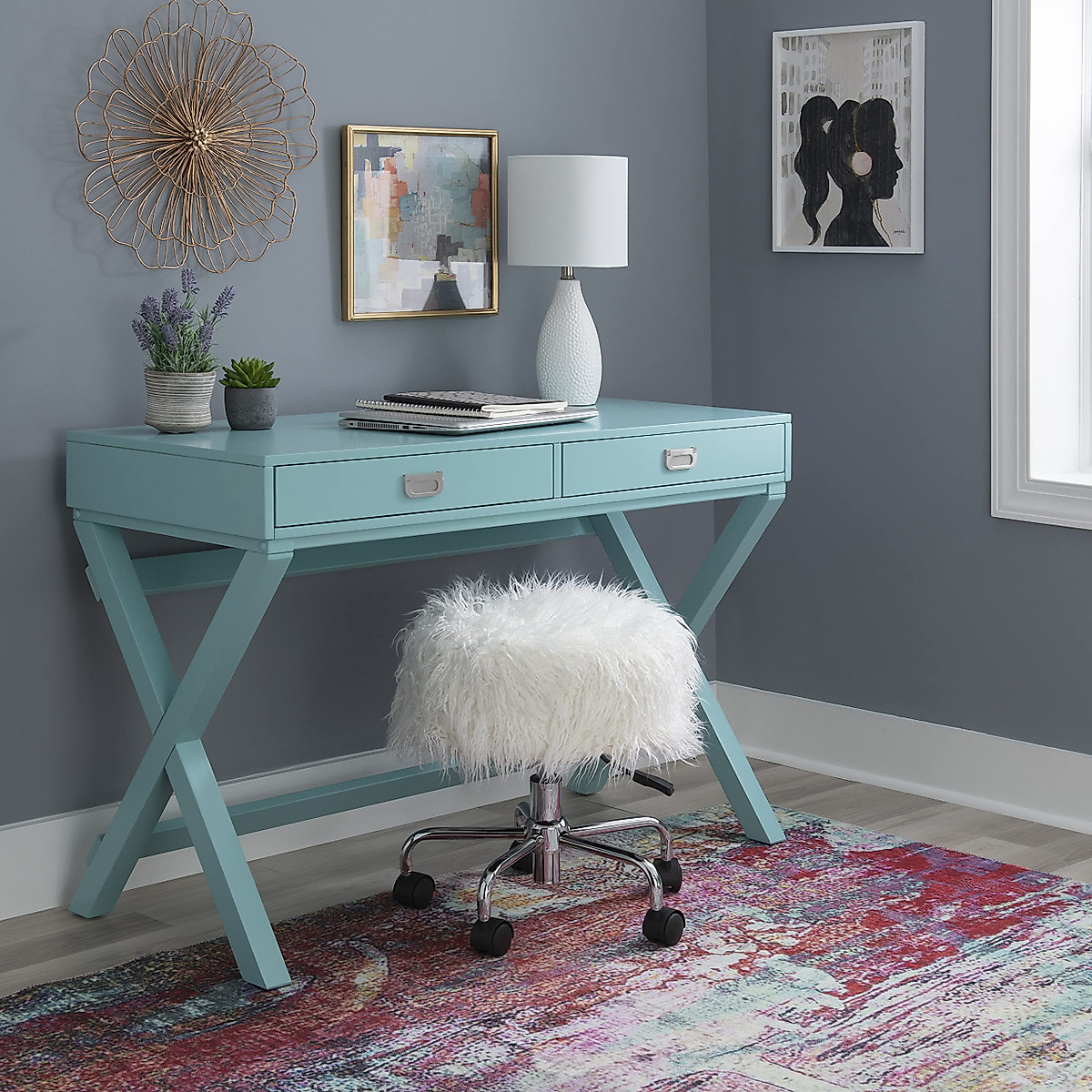 Linon Home Décor Jaycee Blue Writing Desk, 20"D x 44"W x 30"H, Blue