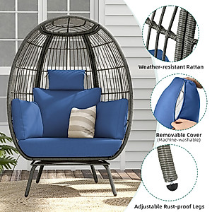 YITAHOME Egg Chair Outdoor, 370lbs Capacity Wicker Patio Basket Chair, All-Weather Oversized Stationary Egg Lounger Chair for Indoor Living Room Outside Balcony Backyard (Black)