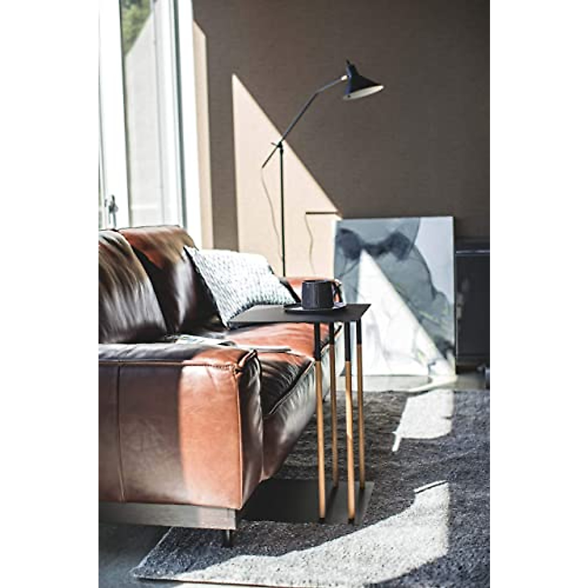 YAMAZAKI Home Metal and Wood Sliding Sofa C End Coffee Tray Laptop Desk, Modern Bedside Or Living Room Small Accent Table | Steel, One Size, Black