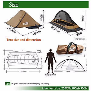 camppal 1 Person Tent Backpacking Tent for Camping Hiking Trekking Hunting Super Lightweight and Waterproof & Windproof 4 Season Mountain tent MT051 (Khaki)