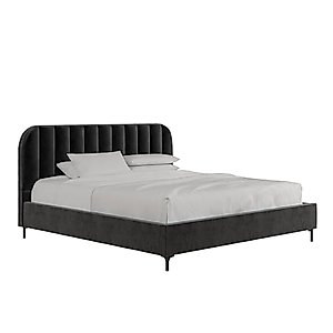 DHP Camilla Upholstered Platform Bed with Luxe Vertical Channel Tufted Headboard, No Box Spring Needed, King, Black Velvet