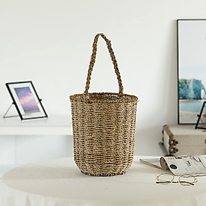 Decorative Woven Natural Seagrass Storage Basket with Built in Woven Handles