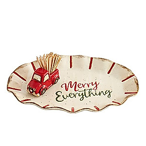 Mud Pie Xmas Toothpick and Plate, White, Tray 8 1/2"" x 12 1/2"" | Truck 2"" x 3 1/2"""