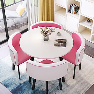 JHDXL Office Reception Room 80cm Round Club Table and Chair Set, Coffee Table Conference Room Table, Round Furniture Table and Chair Set, for Living Room Reception (Color : Pink+White)