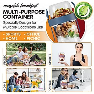 QUASLEQ 4-Pack Yogurt Parfait Cups - with Lids and Spoons - Reusable Yogurt Containers for On-the-Go - Portable Yogurt Cups with Topping Storage - Ideal for Oatmeal and Breakfast Prep (22 oz-650 Ml)